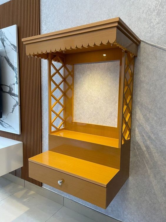 Elegant Wall-Mounted Mandir Shelf For Divine Reflection And Storage ...
