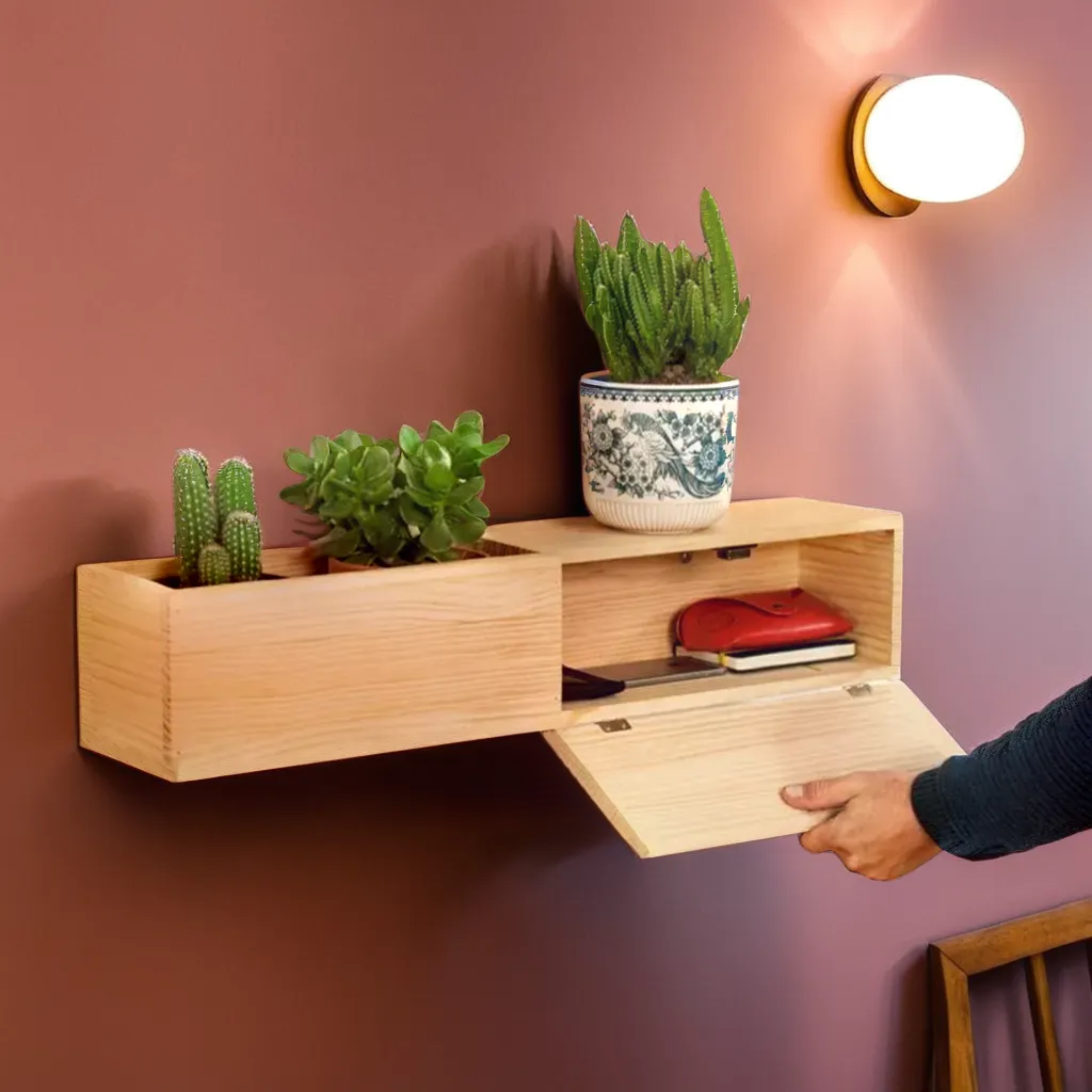 Wooden Wall Floating Modern Shelf/Wall Mounted Planter Shelf Storage B ...