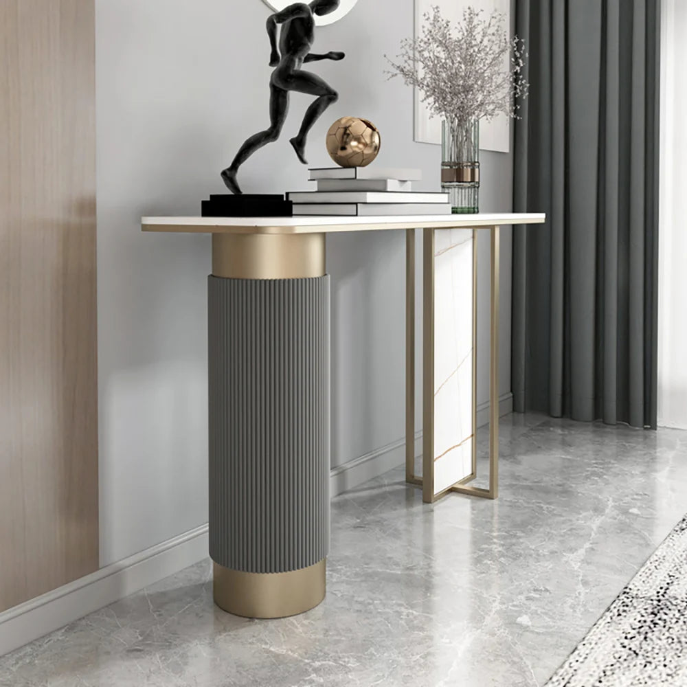 Luxury White And Gold Entryway Table With Stone Top – PeelOrange.com