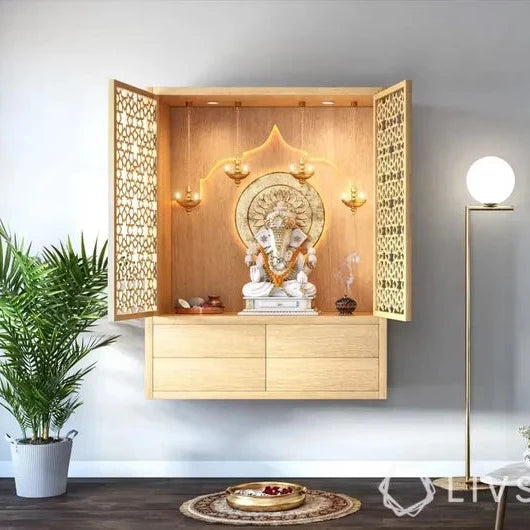 Elevate Your Worship: Space-Saving Wall Mounted Puja Shelf With Iconic ...