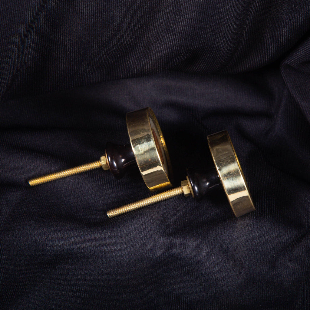 Brass Surround Resin Wooden Knob Inlay for Cabinets & Cupboards Drawer ...