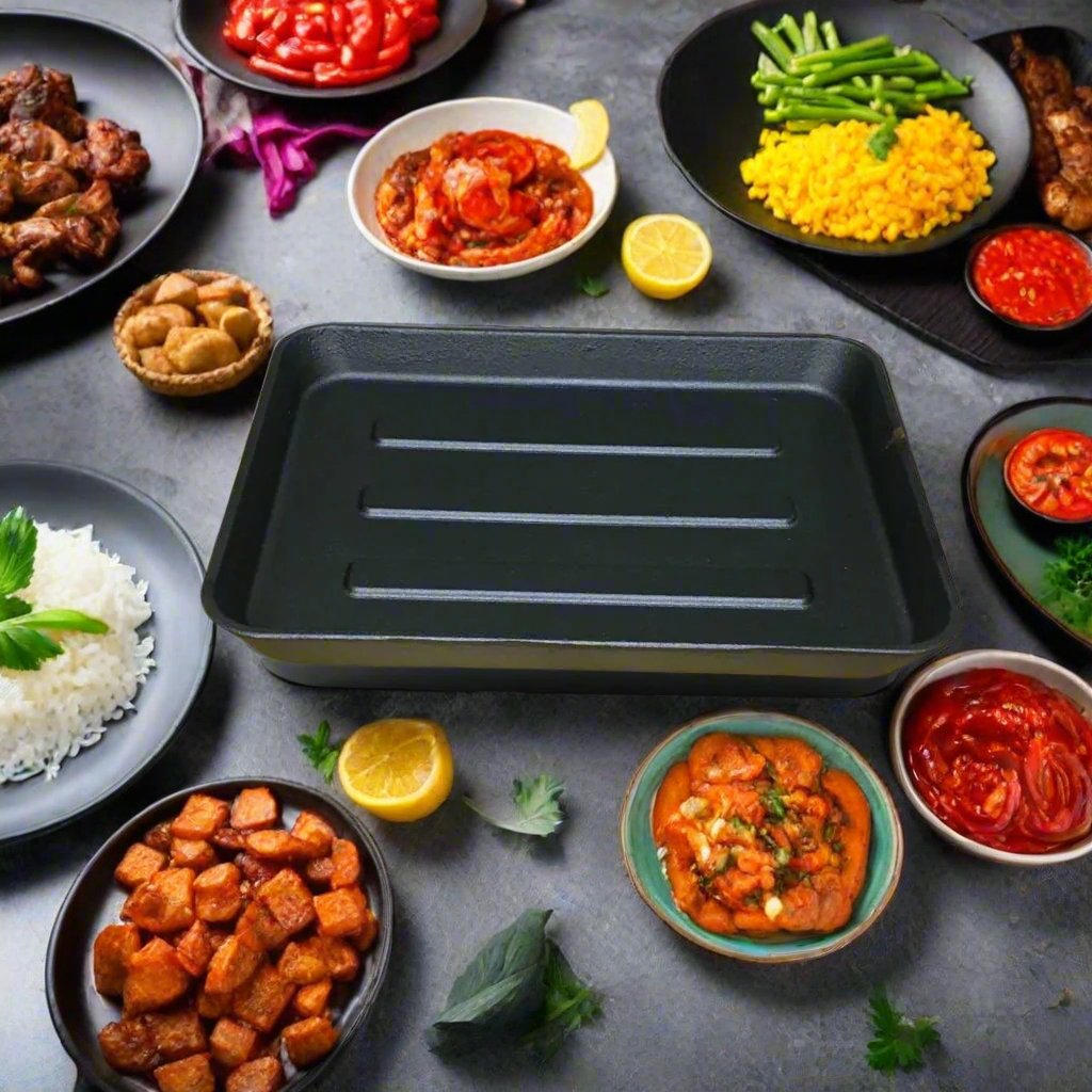 Rectangular Grill Cast Iron Sizzler Plate With Wooden Base | MK ...