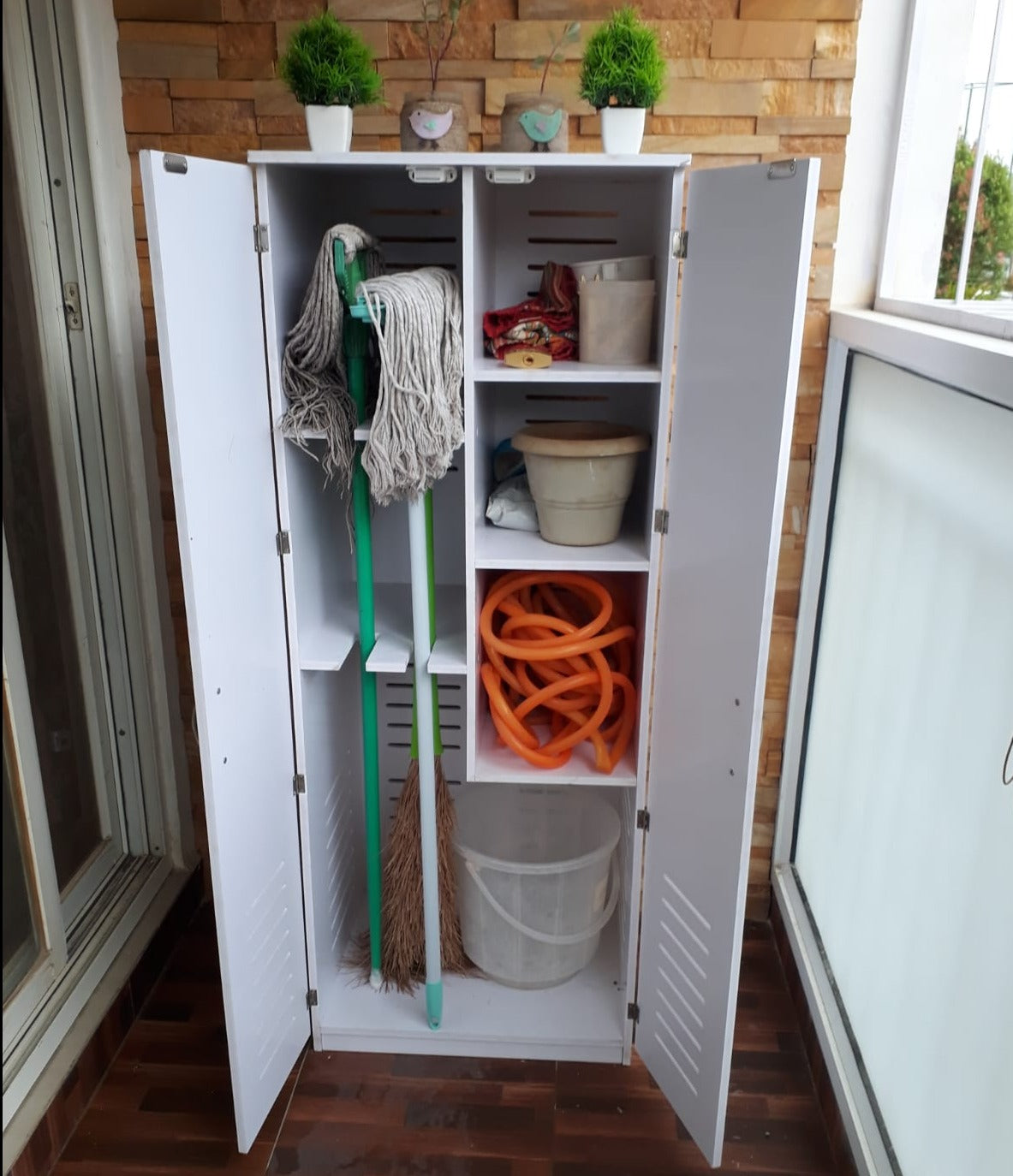 Floor Standing PVC MOP / Janitor Shelf Bathroom Accessories Storage Wa ...